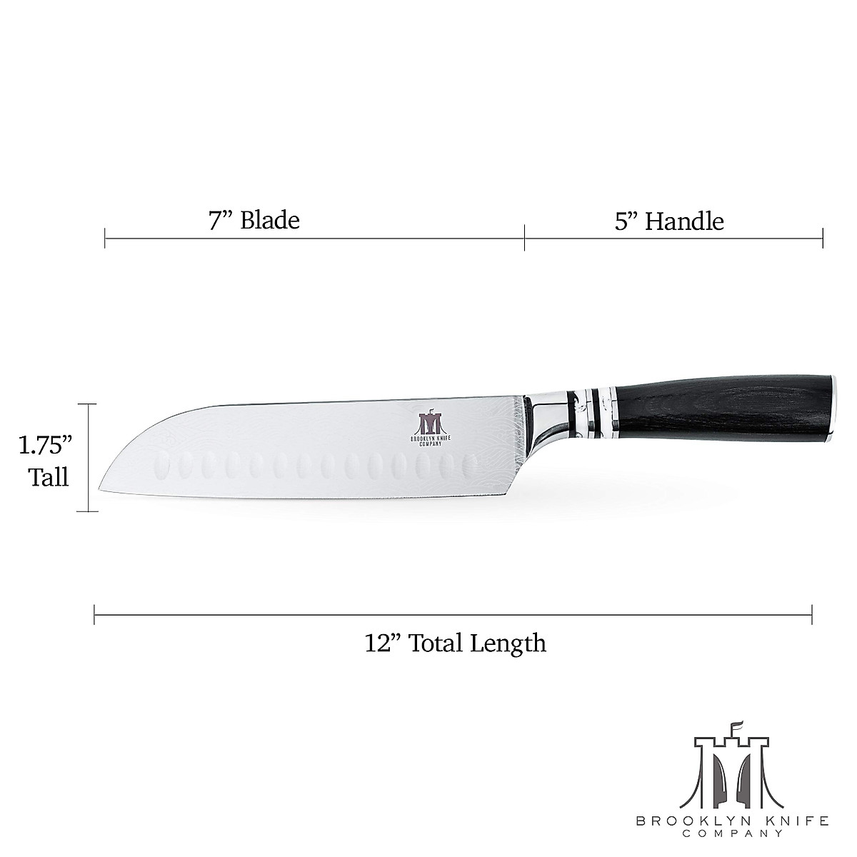 Brooklyn Knife Co. Santoku Knife - Japanese Seigaiha Series - Etched High Carbon Steel 7-Inch