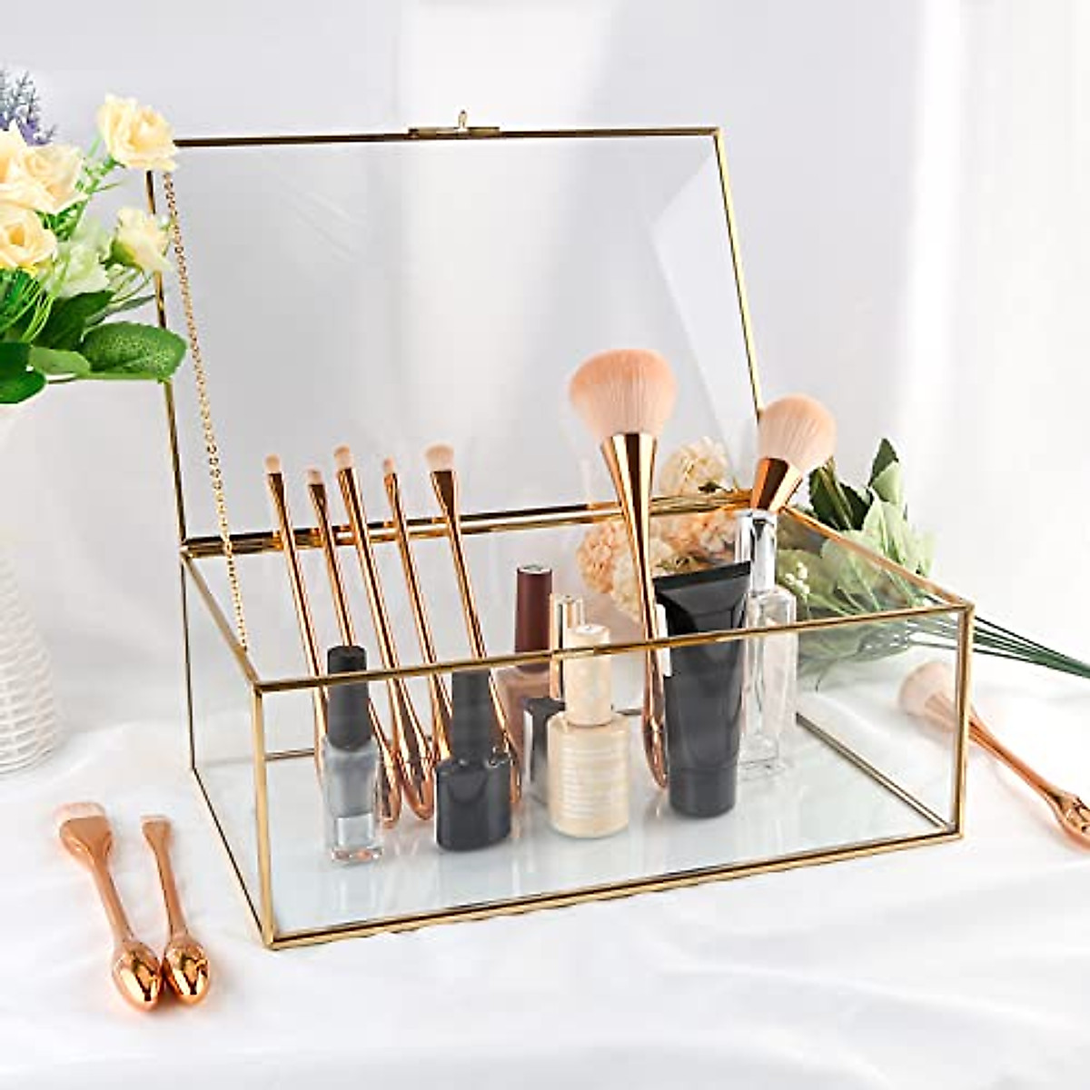 Vetoo 10.8” Card and Gift Holder Gold Glass Cards Box with Hinged Lid, Wedding Card Boxes for Reception,Graduation,Gift Cards,Party,Baby Shower,Jewelry,Photo.