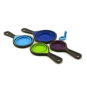 Collapsible Measuring Cups and Measuring Spoons | Portable Food Grade Silicone Measurement Cup Set for Liquid & Dry Food | Dog Food & Camping & Kids Measuring Cup