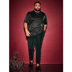 WDIRARA Men's Plus Size Giltter Round Neck T Shirt Short Sleeve Sparkly Party Tee Tops Black Glitter 6XL