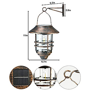 Solar Lanterns Outdoor Solar Lights Waterproof Solar Outdoor Light Hanging, Metal Heavy Glass & Stainless Outdoor Solar Wall Lantern ,for Fence Porch 2 Pack