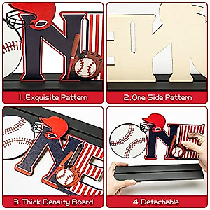 Haooryx Baseball One Letter Sign Wooden Table Centerpiece for Kids First Birthday Decoration, My Rookie Year Centerpieces Sport Theme Party Supplies One Year Old 1st Birthday Baby Shower Photo Props