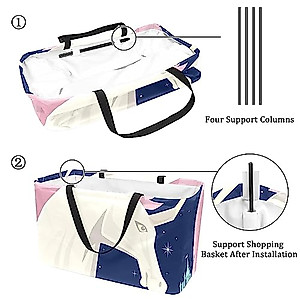 KQNZT Reusable Grocery Bags, Heavy Duty Reusable Shopping Bags, Large Tote Bags with Long Handles and Reinforced Bottom, Unicorn Cartoon Castle