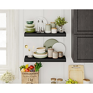 Fixwal 15.8in Black Floating Shelves, Set of 6 Wood Shelves, Farmhouse Shelf Wall Decor for Bathroom, Bedroom, Living and Kitchen Room