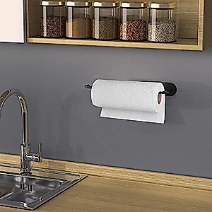 HUFEEOH Adhesive Paper Towel Holder Under Cabinet Wall Mount for Kitchen Paper Towel, Paper Towel Roll Rack for Bathroom Towel, SUS304 Stainless Steel (13 1/5inch, Black)