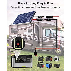 HUQUZN 10AWG 12FT Solar Panel Extension Cable Compatible with Ads Port Adapter and Solar Connector, Solar Charger Cable Kit for Portable Solar Generator Power Station RV, Vertical