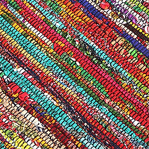 Cotton Multi Chindi Hand Woven Rugs 36X60 Inch Multi Color Chindi Rag Rug - 3x5 Feet Rectangle Bohemian Colorful Area Rug - Recycled Hand Braided Rugs- Biodegradable