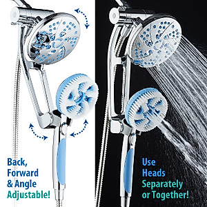High Pressure 6-in-1 Aquassage by AquaCare - 76-mode 3-way Combo, Showerhead, Hand Shower, Body Brush, Hair Brush & Arm in One! Two Brackets, Extra-long 6 foot Stainless Steel Hose, Brush Head Holder