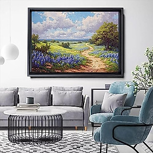 Enchanting Texas, Native Texas Hill Country Bluebonnet Landscape - Fine Art Print Mounted in a White Mat Board