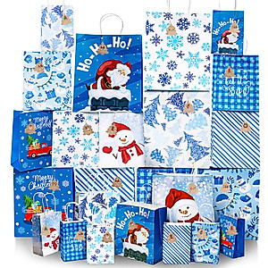 TaoBary 24 Pcs Christmas Kraft Gift Bags with Handles and 48 Gift Tags Assorted Sizes Xmas Gift Bags Reliable Christmas Gift Paper Bags 8 Styles 3 Sizes for Holiday Party Favors Wrapping (Classic)