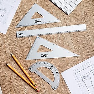 Mr. Pen– Metal Geometry Set, 4Pack, Metal Protractor, Aluminum Ruler, Metal Set Square, Triangle Ruler, Drafting Triangles, Triangle Ruler, Protractor Metal, Drafting Set, Geometry Kit, Drafting Ruler