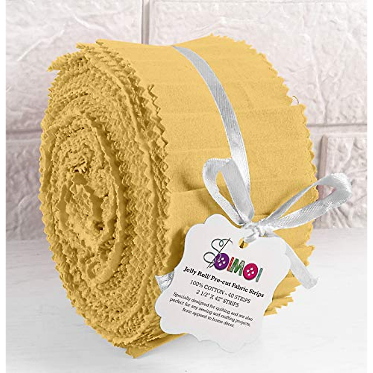 Soimoi 40Pcs Solid Goldenrod Precut Fabrics Strips Roll Up 2.5 Inches Cotton Jelly Rolls for Quilting