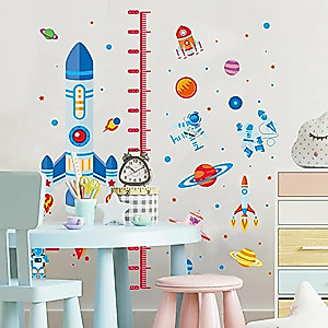 ORIGACH Space Height Chart Wall Decals 20 to 160cm Planets Rockets Stars Theme Growth Wall Stickers for Cartoon Bedroom Nursery Livingroom Wall Decor