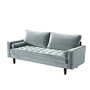 Container Furniture Direct Womble Velvet Upholstered Living Room Diamond Tufted Chesterfield Sofa with Gleaming Nailheads, Teal Blue