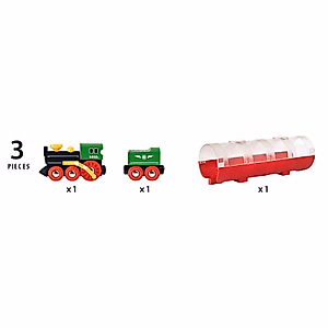 BRIO World 33892 - Classic Steam Train & Tunnel - 3 Piece Wooden Toy Train Set | Perfect for Kids Age 3 and Up | FSC-Certified Wood | Compatible with BRIO Sets