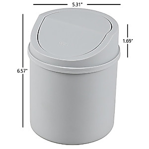 Neadas Plastic Mini Trash Can with Swing Lid, 0.5 Gallon Desktop Tiny Rubbish Bin, Grey