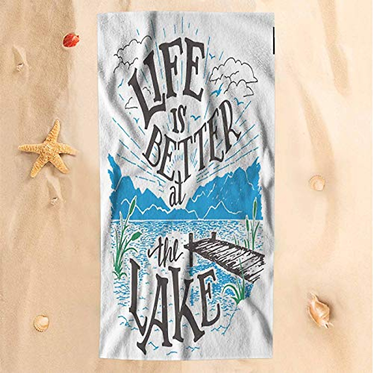 HOSNYE Lake House Sign Hand Towel for Bathroom Life is Better at The Lake Lakeside Living Cabin Absorbent Soft Towels for Beach Kitchen Spa Gym Yoga Face Towel