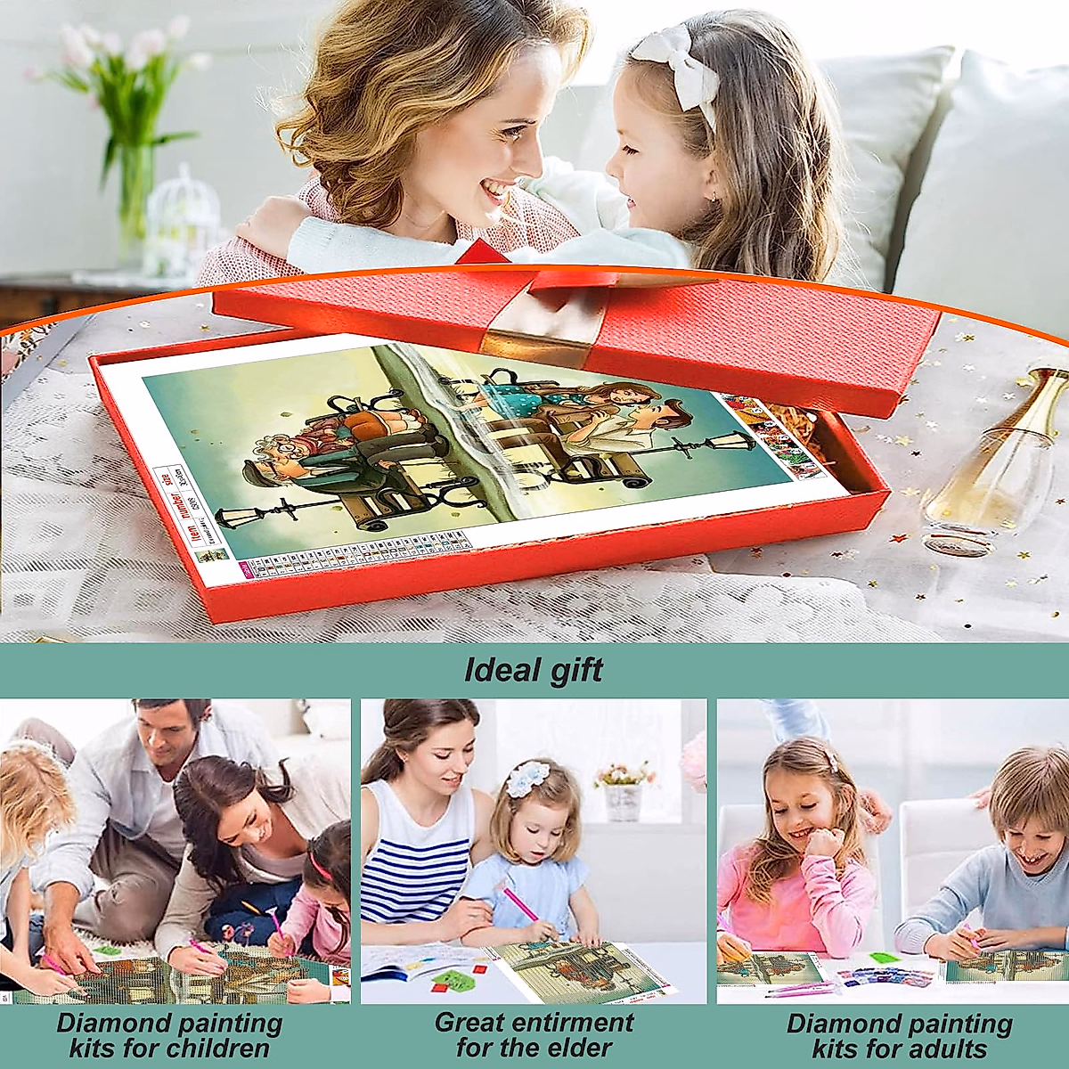 Acudotr Diamond Painting Kits for Adults, 5D DIY Diamond Art Kits for Beginners, Full Drill Diamond Painting Kits for Home Wall Decor, Old Couple, 12x16 Inch