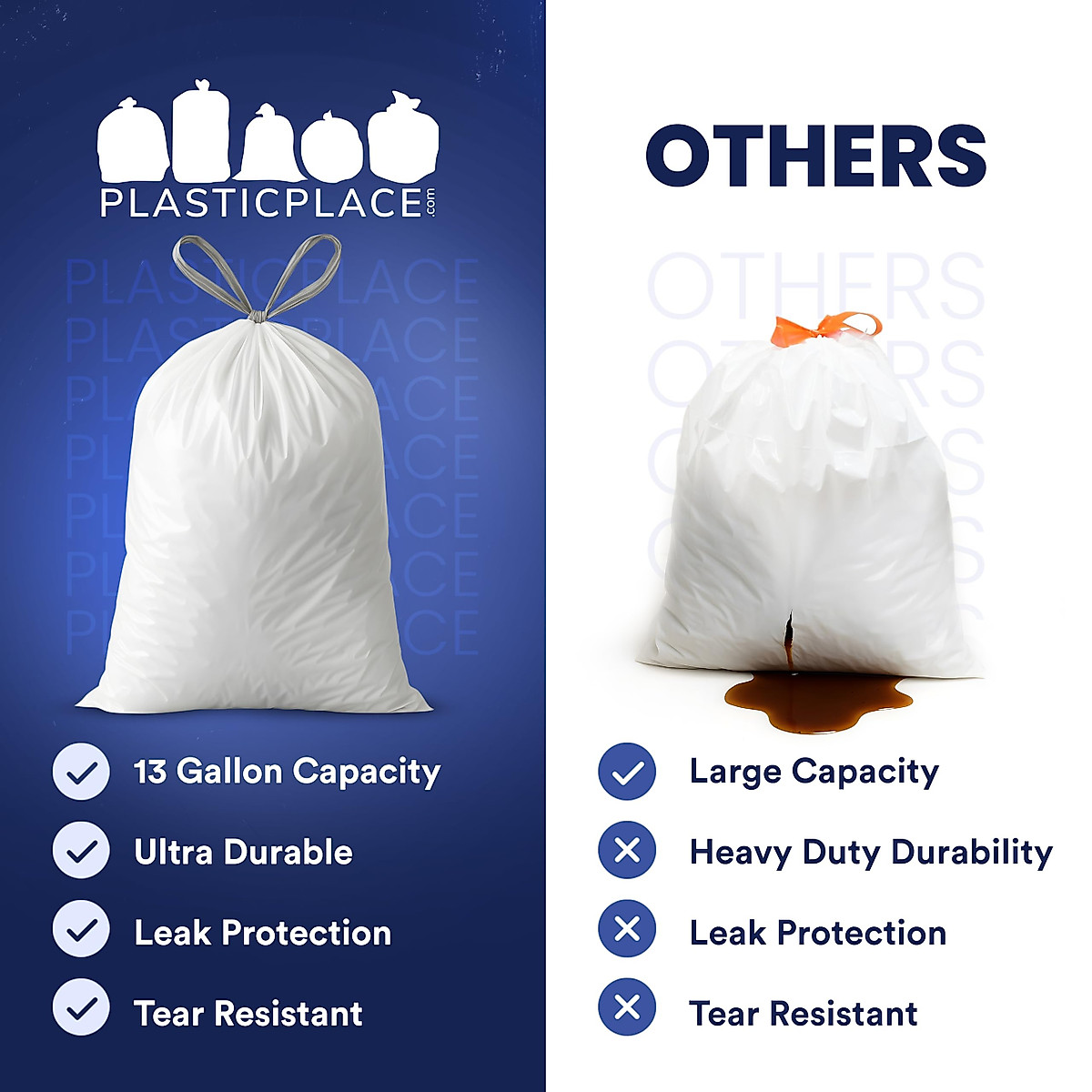 Plasticplace 8 Gallon Trash Bags â”‚ 0.7 Mil â”‚ White Drawstring Garbage Can Liners â”‚200 Count (Pack of 1)