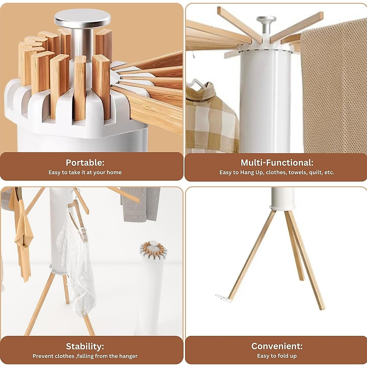 Tripod Drying Rack Clothing Foldable, Outdoor Clothes Drying Rack, Tripod Clothes Drying Rack for Laundry, Portable Clothes Drying Rack Space-Saving