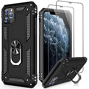 LUMARKE iPhone 11 Pro Case with Tempered Glass Sreen Protector,Pass 16ft Drop Test Military Grade Heavy Duty Cover with Magnetic Kickstand,Protective Phone Case for iPhone 11 Pro 5.8" Black