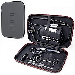 MDF Stethoscope Hard Case for Classic Cardiology, MD One® and Acoustica® Stethoscopes, Reflex Hammers, Sphygmomanometers, Penlights - Mesh Pocket for Doctor & Nurse Accessories - Large (MDFSCL12)