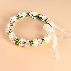 JOY'S DAY New Year gift Wedding Flower Crown Girls' Accessories Floral Adjustable Wreath Headband Floral Garland Headbands photo props (Baby Pink)