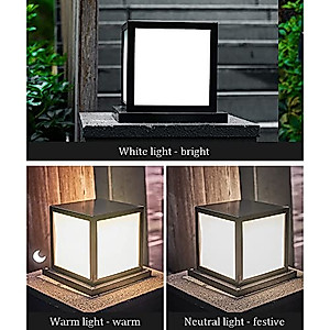 JSBDPHW New Chinese LED Column Light Wiring Pillar Lamp Simple Metal Square Post Light Outdoor Waterproof Pillar Pole Lamp Garden Villa Landscape Lawn Pedestal Light