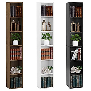 HOFFREE 6-Tier Narrow Bookcase Tall Wood Bookshelf Cabinet Cube Organizer Book Shelves Display Storage Shelves Rack for Small Spaces Home Office Living Room - Oak