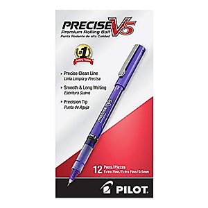 PILOT Precise V5 Stick Liquid Ink Rolling Ball Stick Pens, Extra Fine Point (0.5mm) Purple Ink, 12-Pack (25106)