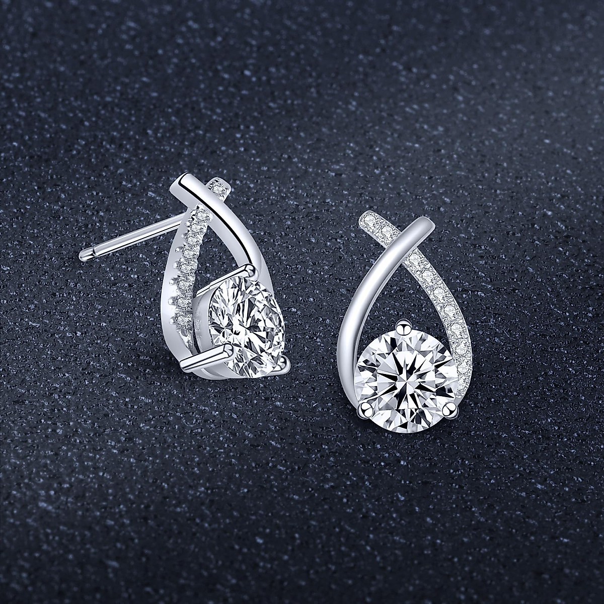 Tunzug 2-2.4 CT Moissanite Earrings 925 Sterling Silver 18K Gold Plated Friction Flat Base D Color VVS1 Lab Imitation Diamond Studs Minimalist Mermaid Tail Earrings for Women