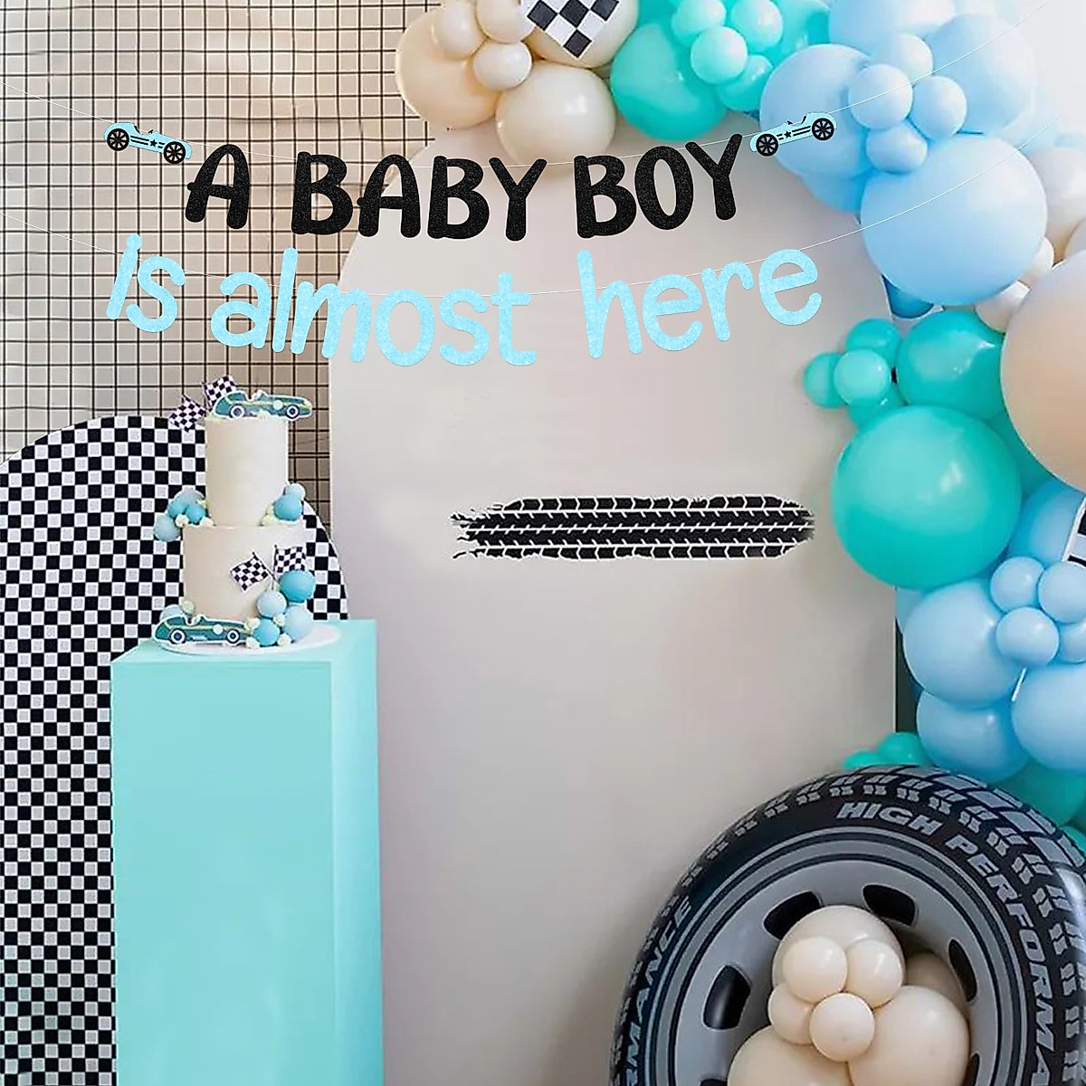 Sursurprise Race Car Baby Shower Decorations, A Baby Boy Is Almost Here Banner, Racing Car Baby Shower Banner, Let’s Go Racing Party Supplies