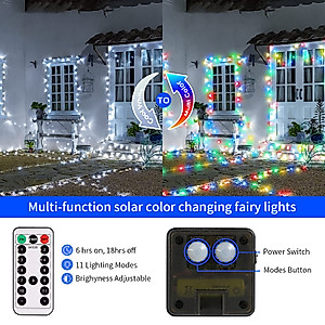 JMEXSUSS 2 Pack Solar Fairy Lights Color Changing, White and Multicolor 100 LED 33ft Solar String Lights Outdoor Waterproof, 11 Modes Copper Wire Solar Christmas Lights