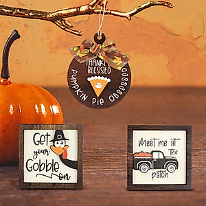 6 Pieces Thanksgiving Decoracion Fall Tiered Tray Decor,Pumpkin Turkey Gnomes Fall Wooden Tiered Tray Decor Top Decor Table Signs for Home Farmhouse Tabletop