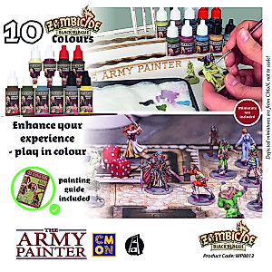The Army Painter Zombicide Paint Set, 10 Dropper Bottles of Miniature Paint with Free Paintbrush, High-Pigment Zombicide Black Plague Paint Set for Miniatures - Warpaints Zombicide Black Plague Set