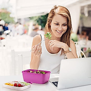 GiFBERA Large Salad Container for Lunch - 68 oz Salad Bowl with 5 Compartments Bento-Style Tray, 2 pieces Salad Dressing Containers To Go, Leak-Proof & BPA-Free (Purple)