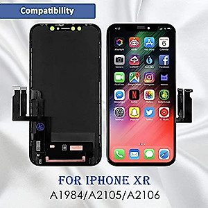 Yodoit for iPhone XR Screen Replacement Kit COF Full HD LCD Display 3D Touch Digitizer Frame with Repair Tool for Model A1984, A2105, A2106, A2107 Black 6.1 inch