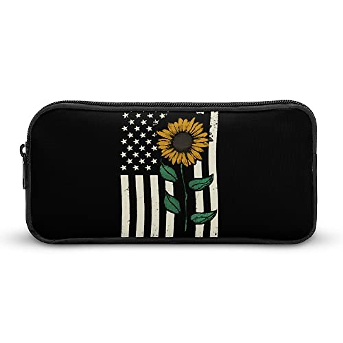 Sunflower with American Flag Pencil Case Pencil Pouch Coin Pouch Cosmetic Bag Office Stationery Organizer