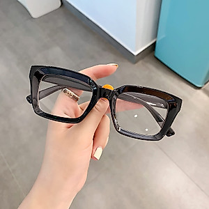 EYLRIM Classic Thick Square Frame Clear Lens Glasses for Women Men Non Prescription Eyeglasses(A1 Bright Black)