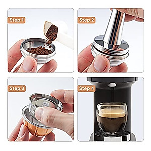 Stainless Steel Reusable Vertuo Capsule ONLY For VERTUOLINE NEXT+EMPTY Refillable Alumium VERTUOLINE Pods-80+150+230ml Each 2 Pcs + 1Pcs Coffee Capsule Tamper For Nespresso Vertuo Next Reusable Pods
