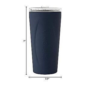 Vinglacé Stainless Steel Drink Tumbler- Insulated Hot and Cold Beverage Cup with Glass Insert and Lid, 14 oz, Navy