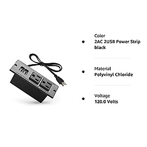 Conference Recessed Power Strip Socket with USB Ports,Table Power Strip,Desktop Charging Station with 2-Outlets and 2 USB Ports