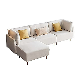Fomgeely Modern Linen Sectional Sofa, L-Shaped Couch with Chaise, Convertible Sofa Couch, Wide Armrest, Small for Space Apartment, Beige (ORW247S00162-10082-2033128931)