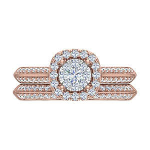FINEROCK 3/4 Carat Halo Diamond Bridal Ring Set in 14K Rose Gold - IGI Certified (Ring Size 6)