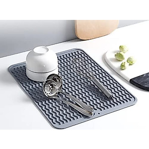 Silicone Heat Resistant Drain Pad Dish Draining Mat Non Slip Drying Pad Dry Fast Sink drying mat for Kitchen Black Grey Pink Red (Pink)