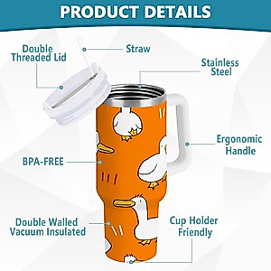 MCHIVER Cartoon Duck Orange 30 oz Tumbler with Handle and Straw Stainless Steel Vacuum Water Bottle Leak-proof Travel Coffee Mug Insulated Water Bottle for Water Iced Tea Coffee