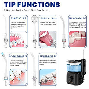 Dental Water Flosser Teeth Cleaner - Zerhunt High Frequency Pulsed Water Flosser Electric Oral Irrigator with 5 Interchangeable Nozzles for Braces, Implants, Bridges, 600ML Large Capacity Black