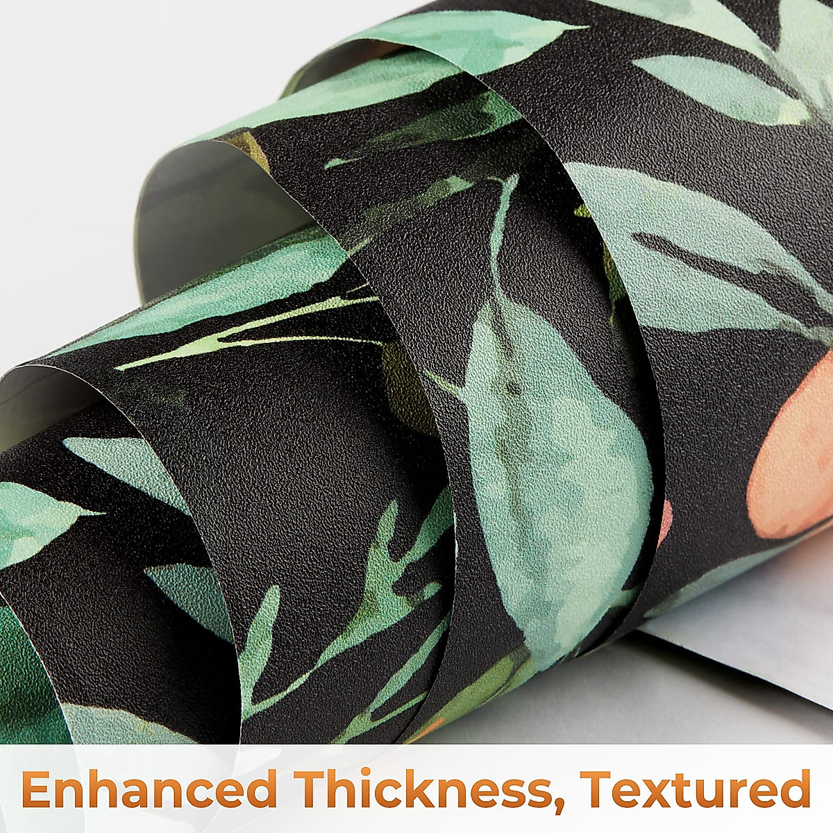 Beautysaid Wallpaper Peel and Stick Floral：Boho Textured Wall Paper for Bedroom Bathroom Renter Friendly Waterproof Pink Watercolor Modern Wallpaper for Kitchen Cabinet(Black,17.5x118 inch)