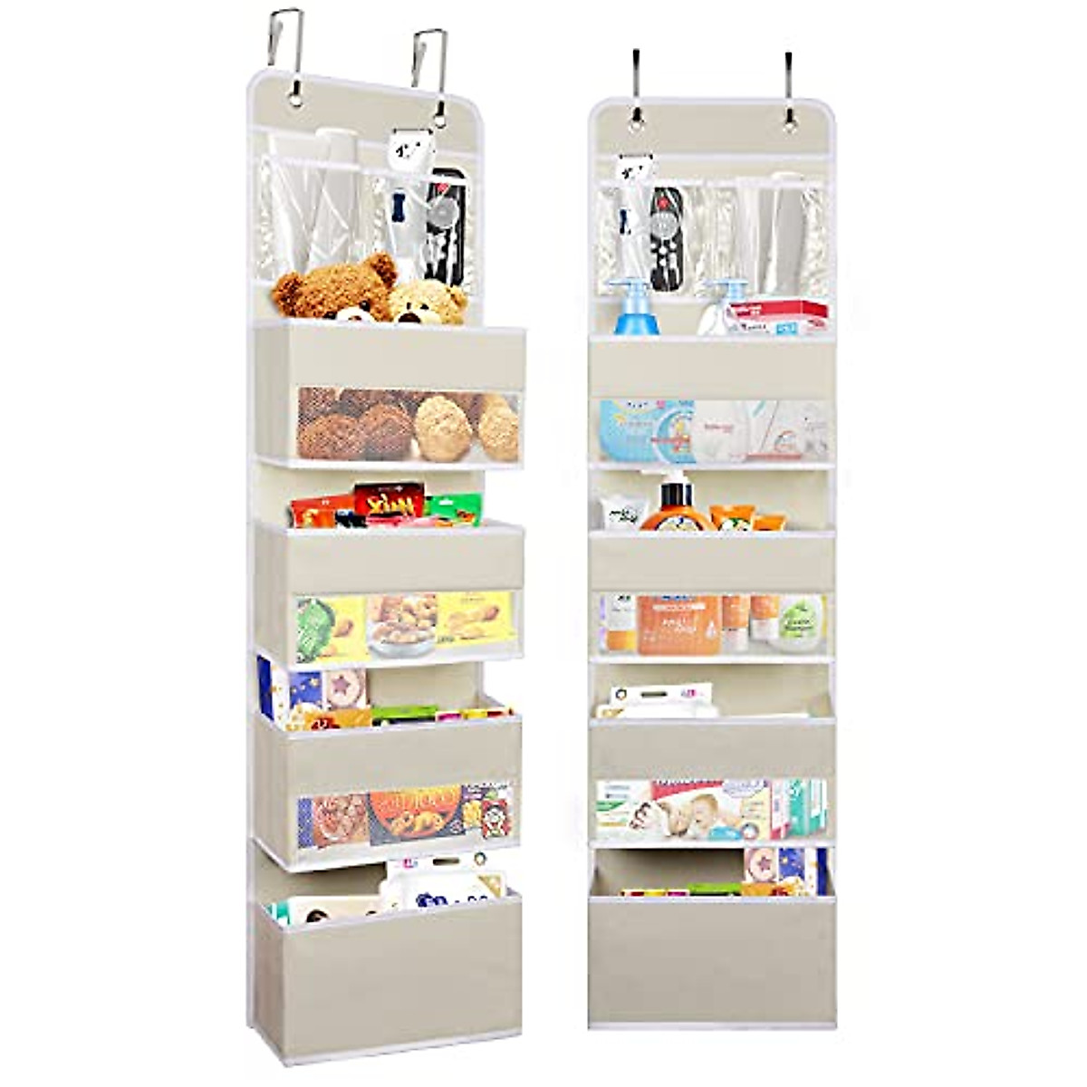 coastal rose Over The Door Organizer, 4 Large Pockets Hanging Nursery Baby Organizer Storage, Door Closet Organizers Shelves with 2 PVC Pockets for Bathroom, Pantry, Kids Clothes, Diaper(1 Pack)