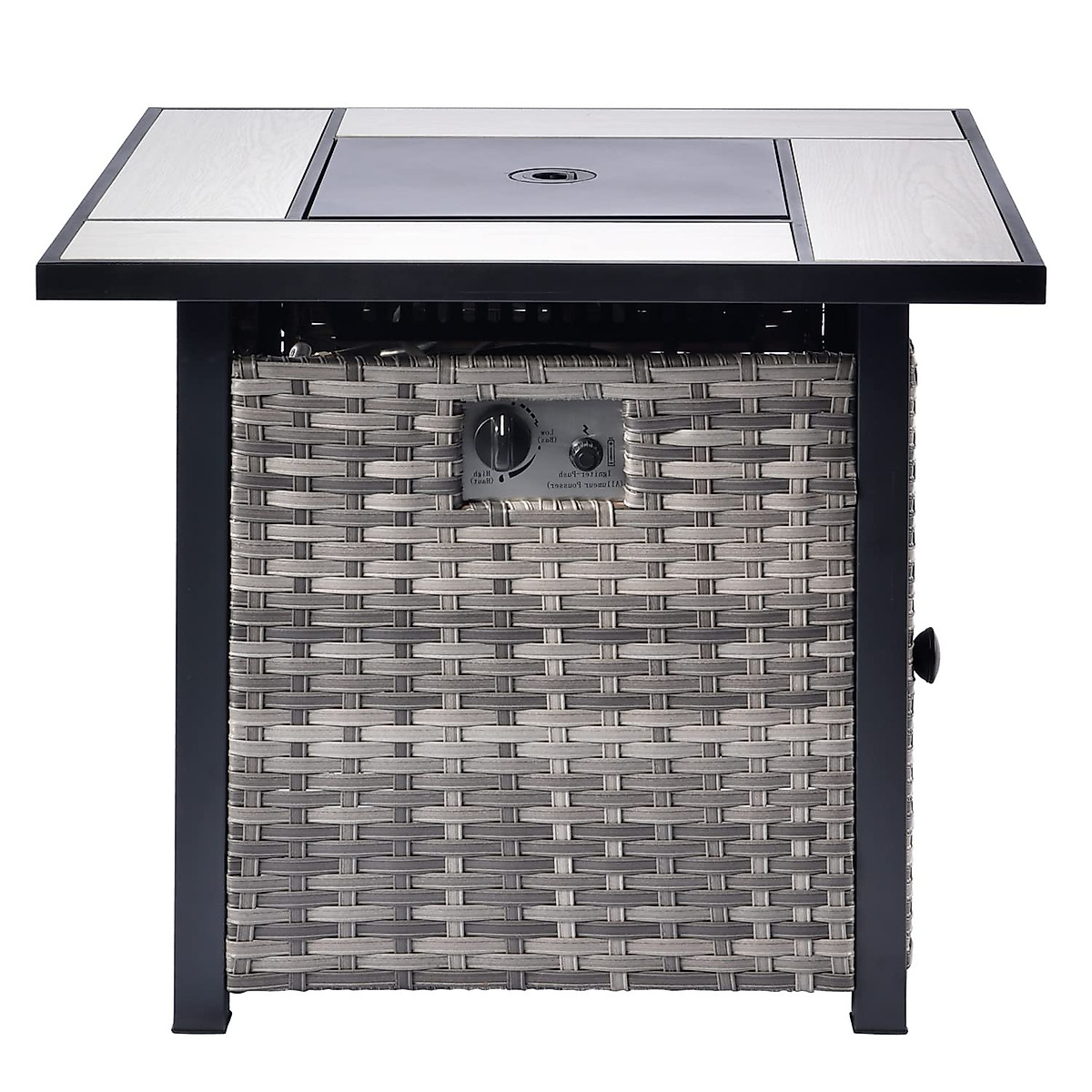 XIZZI 30 Inch Gas Fire Pit Table,50,000 BTU Stainless Steel Fire Table with Lid and Volcanic Rock, All Weather Wicker Outdoor Square Propane Fire Pits for Outside,30 * 30 * 25 Inches Grey Wicker
